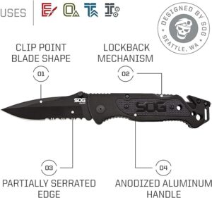 SOG Escape Tactical Folding Knife- 3.4 Inch Serrated Edge Blade ...